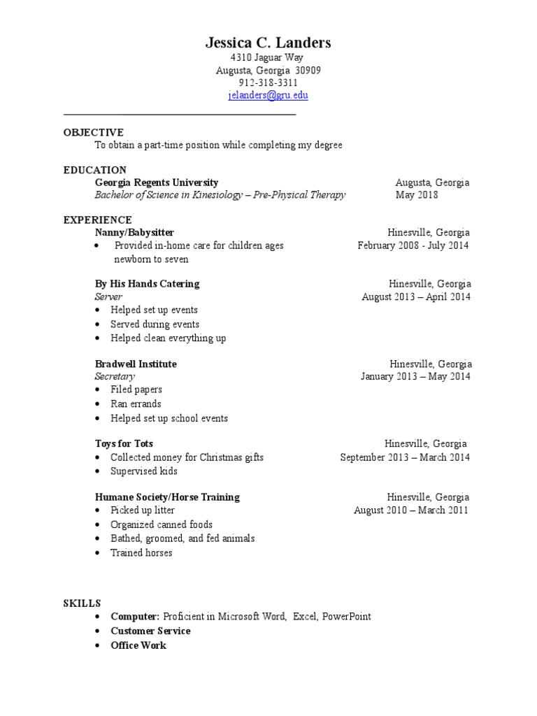 Jessica Landers' Kinesiology Resume | PDF