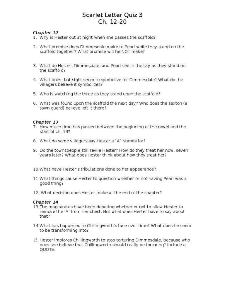 Scarlet Letter Quiz 3 Ch. 12-20 | PDF | The Scarlet Letter
