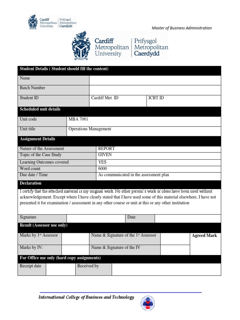 MBA7061 - Operations Management - Assignment | PDF | Business Process | Operations Management