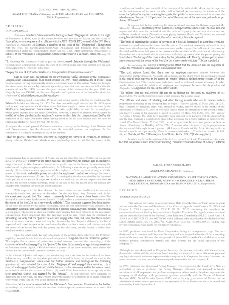 Articles 82-90 Labor Code Cases | PDF | Employment | Judgment (Law)