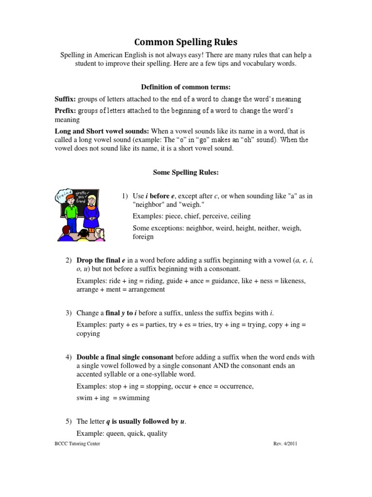 Common Spelling Rules1 | PDF | Syllable | Consonant
