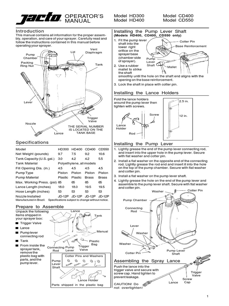 Jacto 300 500 Operatorsmanual | PDF | Pump | Valve