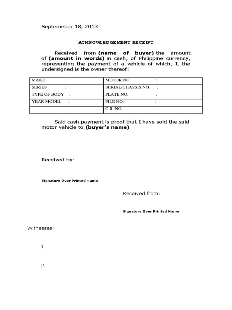Motorcycle Payment Acknowledgement Receipt | PDF | Law