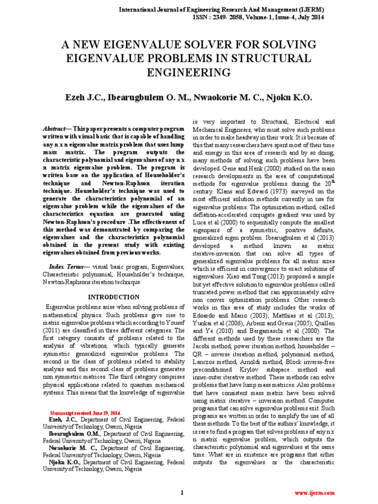 A New Eigenvalue Solver For Solving Eigenvalue Problems in Structural ...