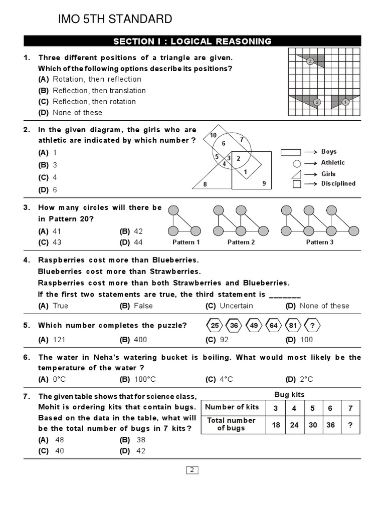 Class 5 Imo 4 Years Sample Paper PRINT | PDF | Fahrenheit | Triangle