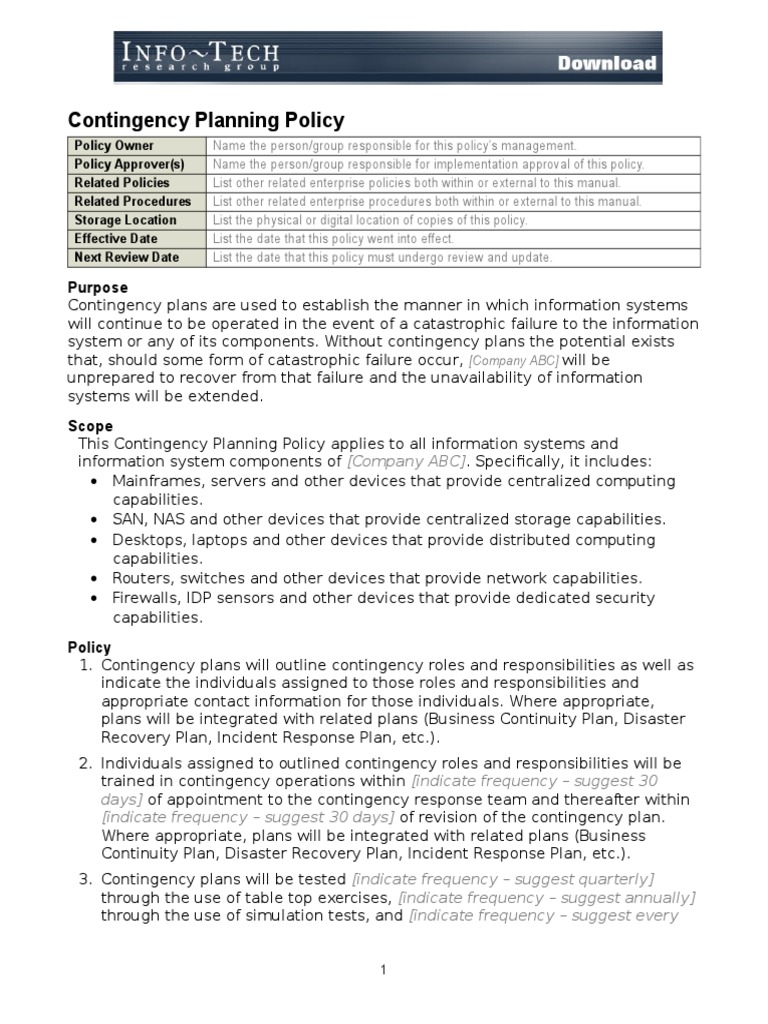 Contingency Planning Policy Template | PDF | Business Continuity ...