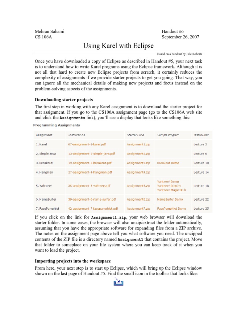 Karel Programming in Eclipse Guide | PDF | Software Bug | Debugging