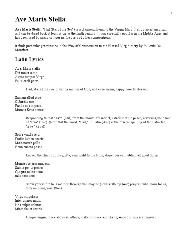 Ave Maris Stella: Latin Lyrics | PDF | Christian Behaviour And ...
