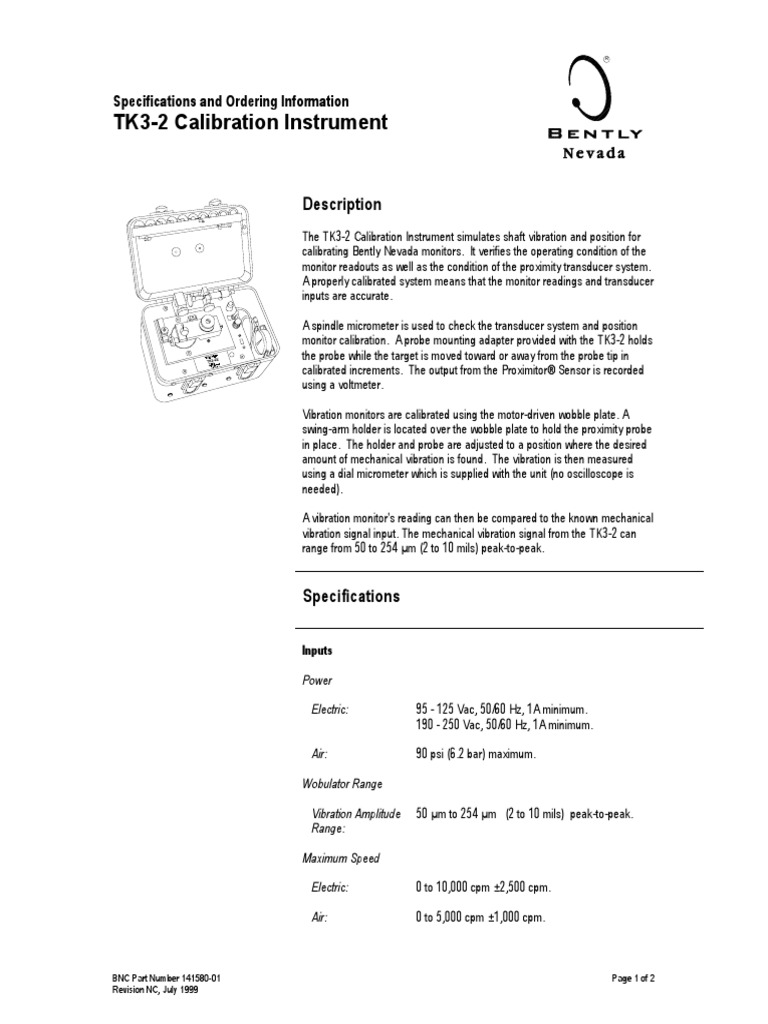 Bently Nevada TK3 2E Wobulator | PDF | Amplitude | Calibration
