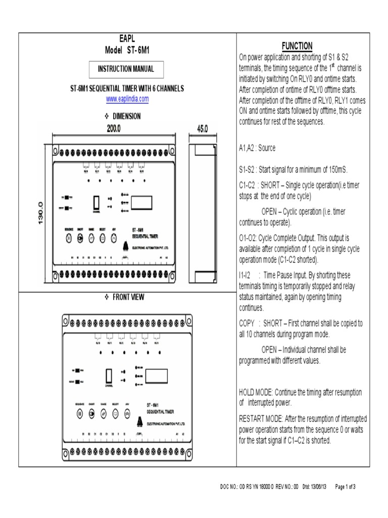 Sequential Timer Modul ST6M1 | PDF | Relay | Electromagnetism
