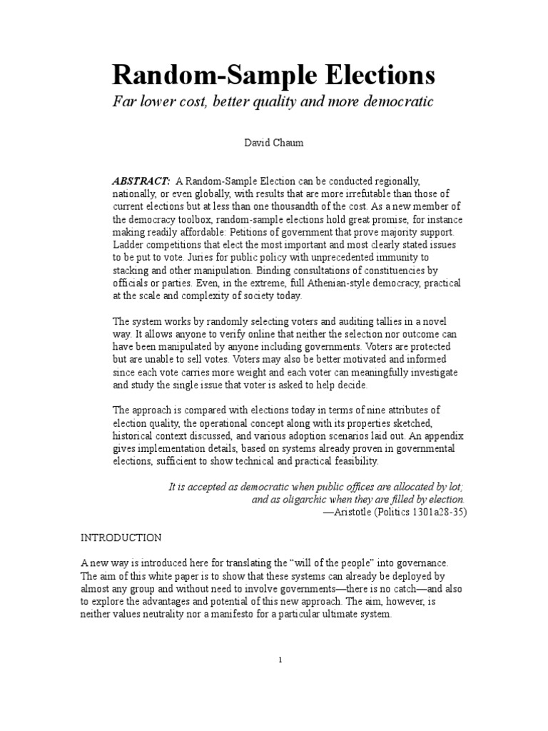 Random Sample Elections | Download Free PDF | Elections | Opinion Poll