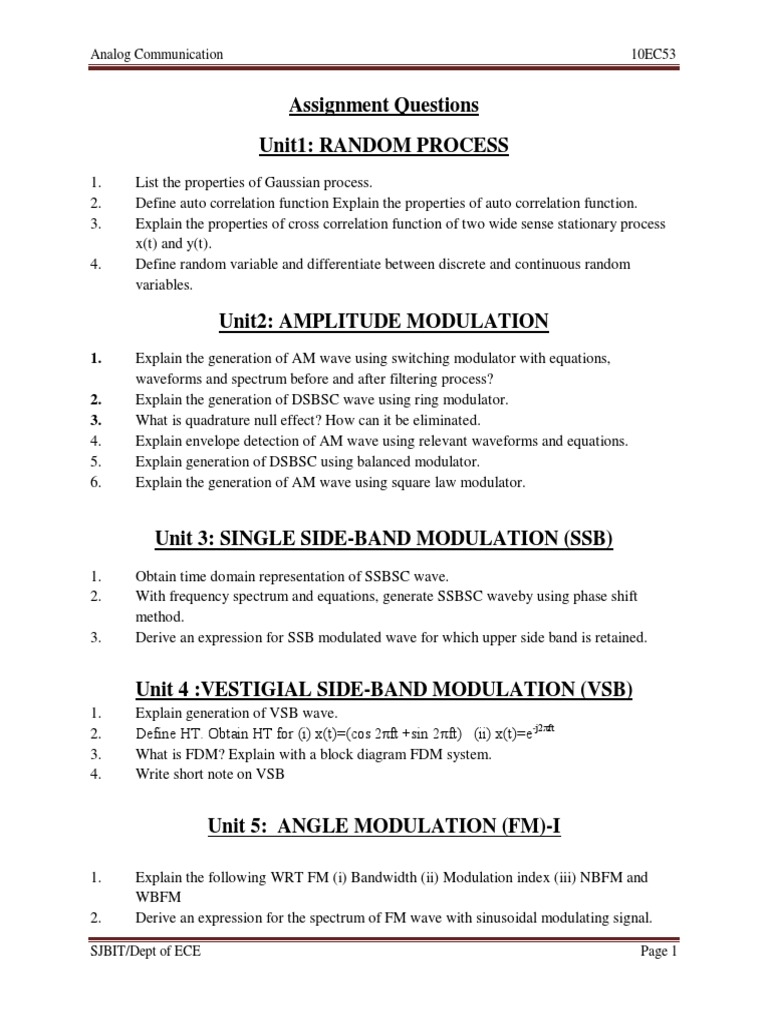 Ece V Analog Communication (10ec53) Assignment | PDF | Frequency Modulation | Modulation