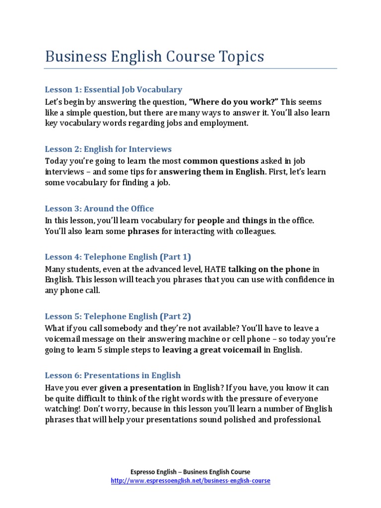 Business English Course Lessons | PDF | Idiom | English Language