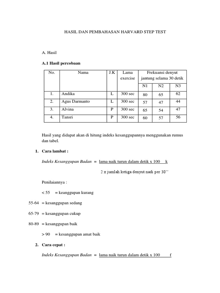 Hasil Dan Pembahasan Harvard Step Test | PDF