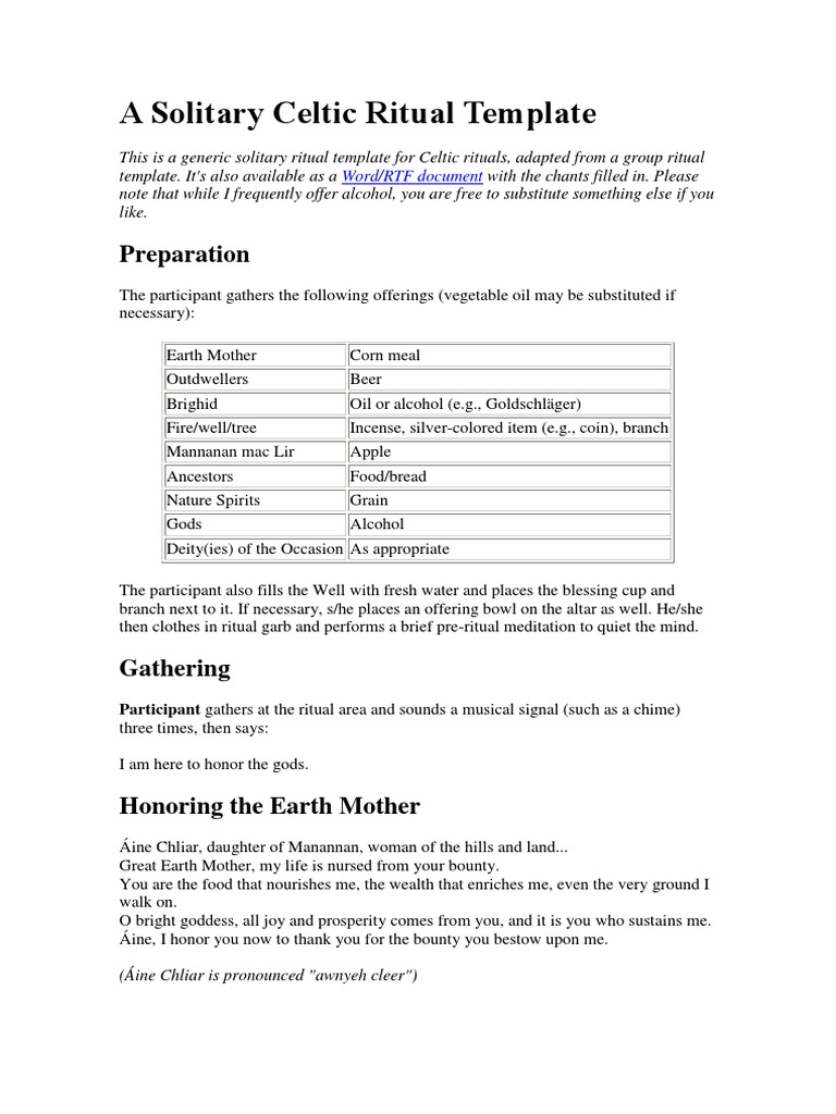 A Solitary Celtic Ritual Template | PDF | Mother Goddess | Prayer