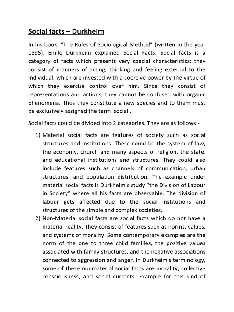 Social Facts | PDF | Émile Durkheim | Sociology