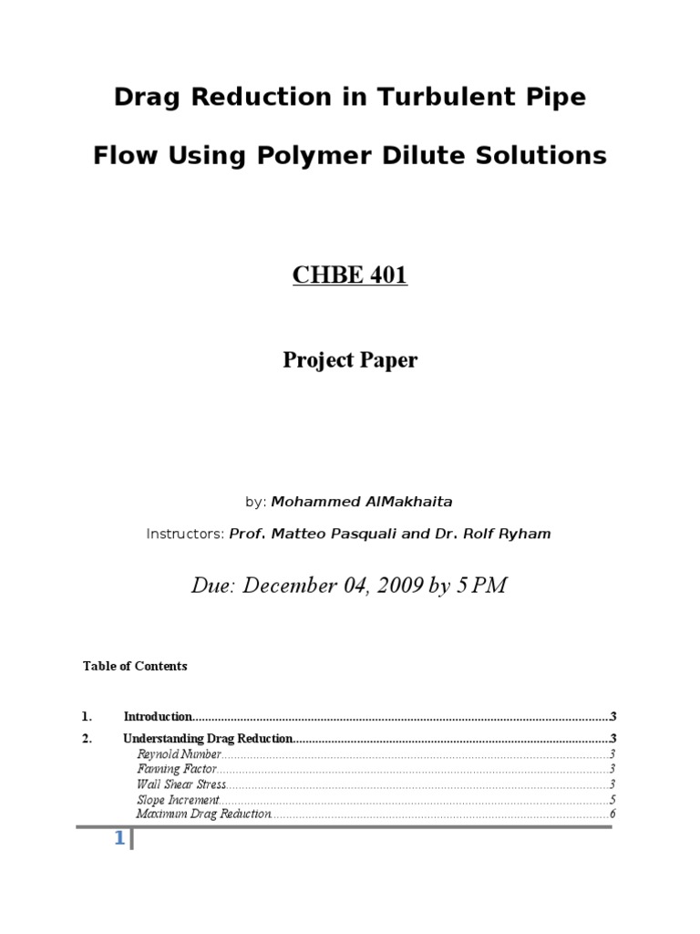 Drag Reduction in Turbulent Pipe Flow Using Linear | PDF | Drag ...