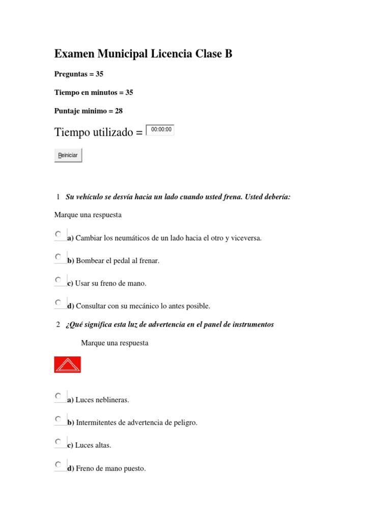 Examen Municipal Licencia Clase B | PDF | Peatonal | Neumático