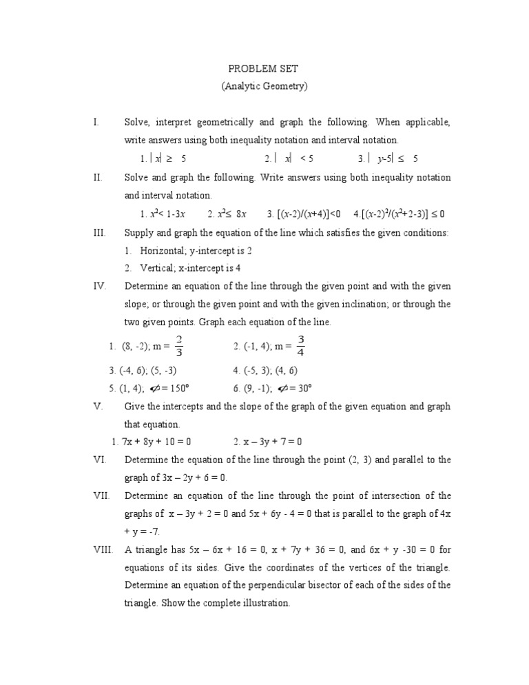 Problem Set-Analytic Geometry | PDF