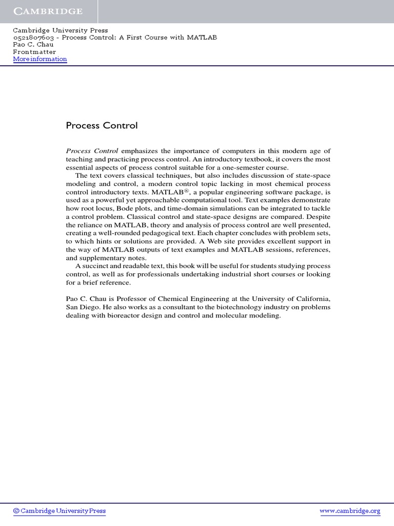 Process Control - CHAU | PDF | Control Theory | Equations