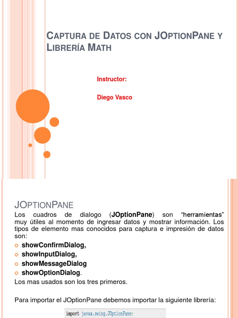 Captura de Datos Con JOptionPane y Librería Math | PDF | Exponenciación | Raíz cuadrada