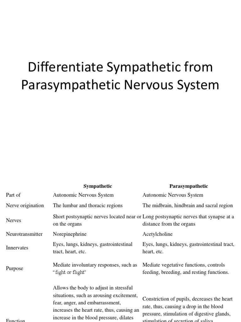 Parasympathetic And Sympathetic Nervous System Differences