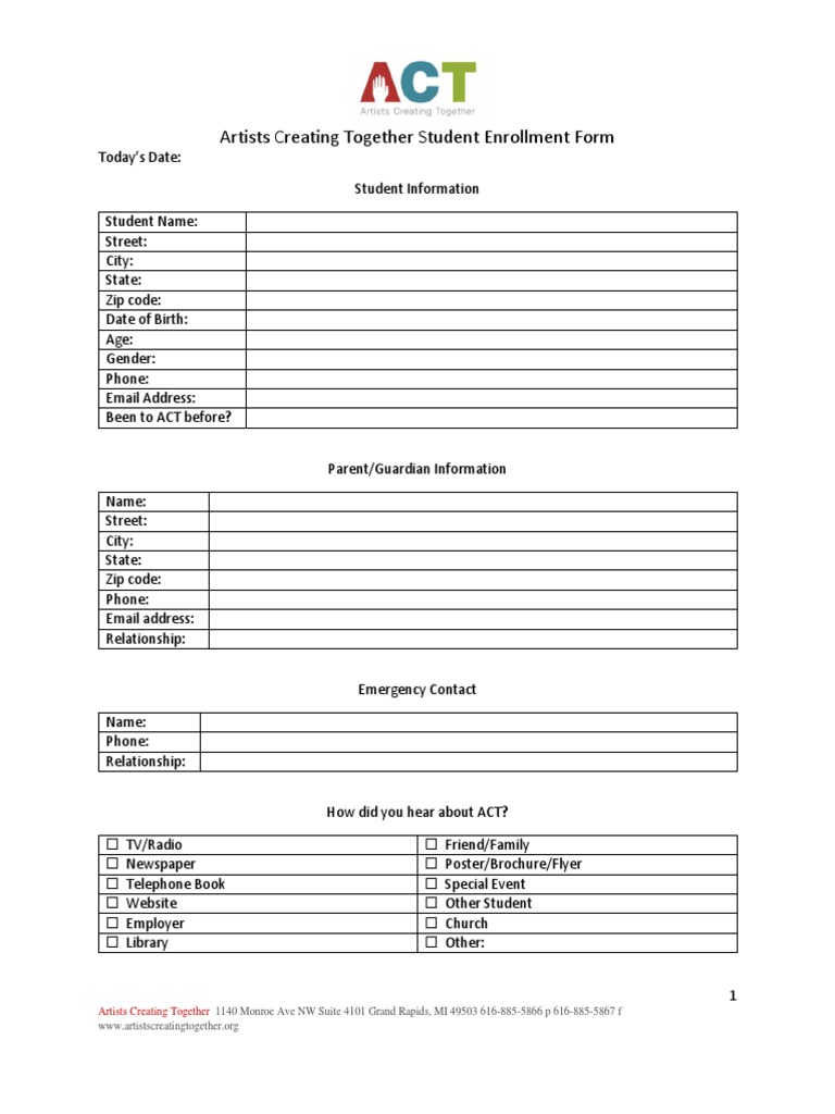 ACT Student Enrollment Form | Download Free PDF | Race And Ethnicity In ...