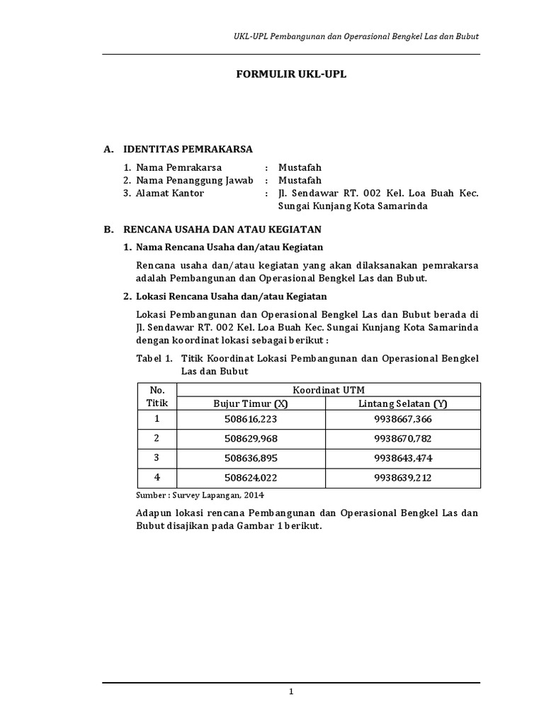 Formulir UKL - UPL Bengkel Las Dan Bubut | PDF