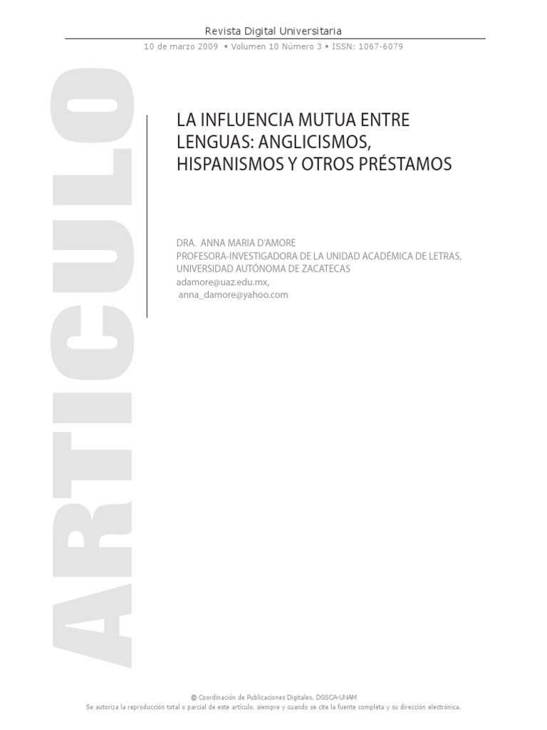 La Influencia Mutua Entre Lenguas Anglicismo, Hispanismos y Otros ...