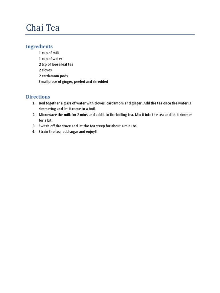 Authentic Chai Tea Recipe Guide | PDF