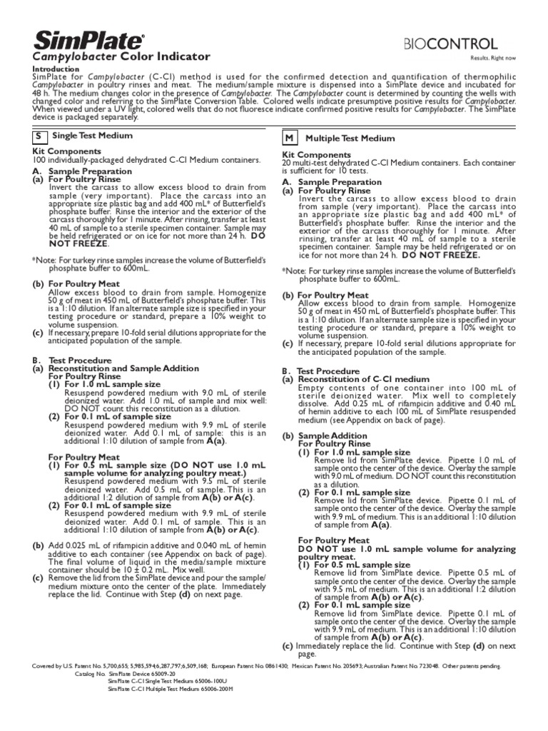 Simplate Campylobacter | PDF | Fluorescence | Purified Water
