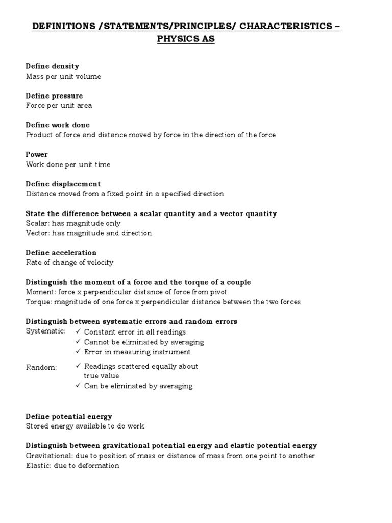 Definitions AS Physics | Download Free PDF | Force | Waves