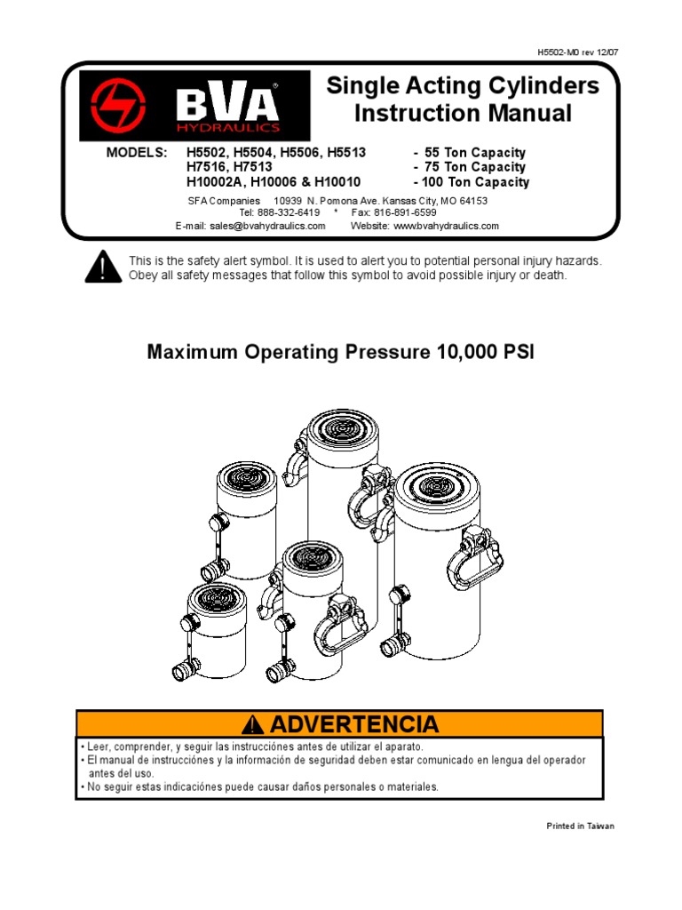 BVA H Series Manual 55 & 100 Ton Models | PDF | Pump | Pipe (Fluid ...