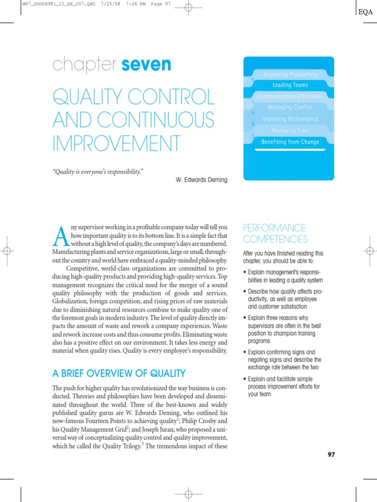 Quality Control and Continuous Improvement | PDF | Six Sigma | Quality ...