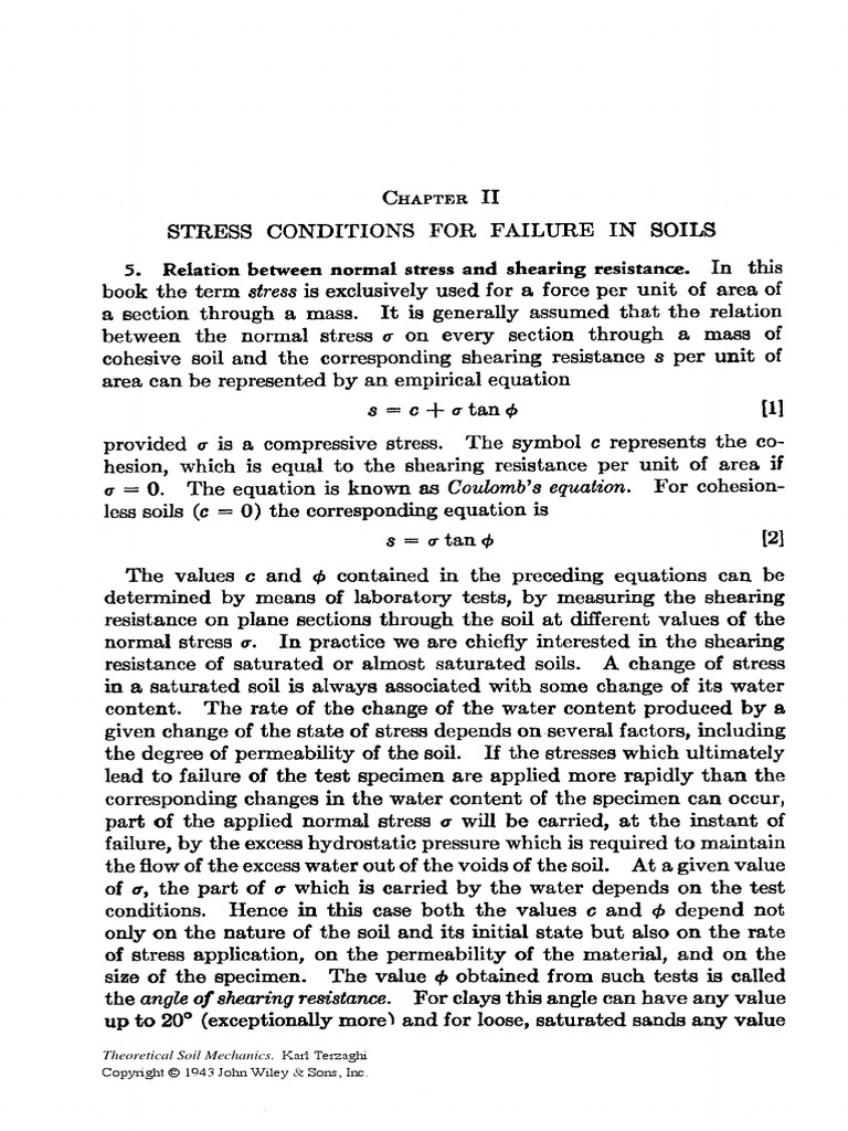 Karl Terzaghi 1943 Theoretical Soil Mechanics Chapter II | Soil ...