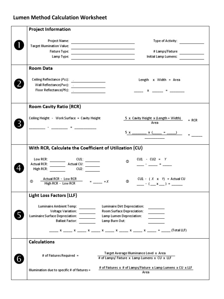 Lumen Method Calculation Worksheet
