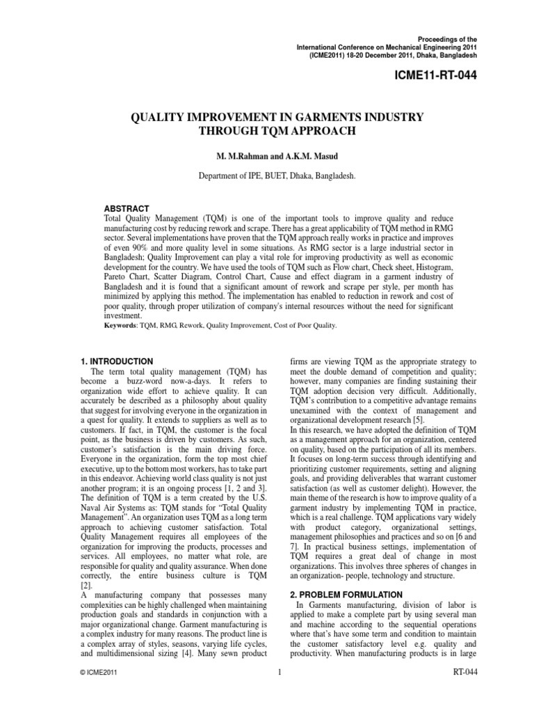 Quality Improvement in Garments Industry | PDF | Quality Management ...