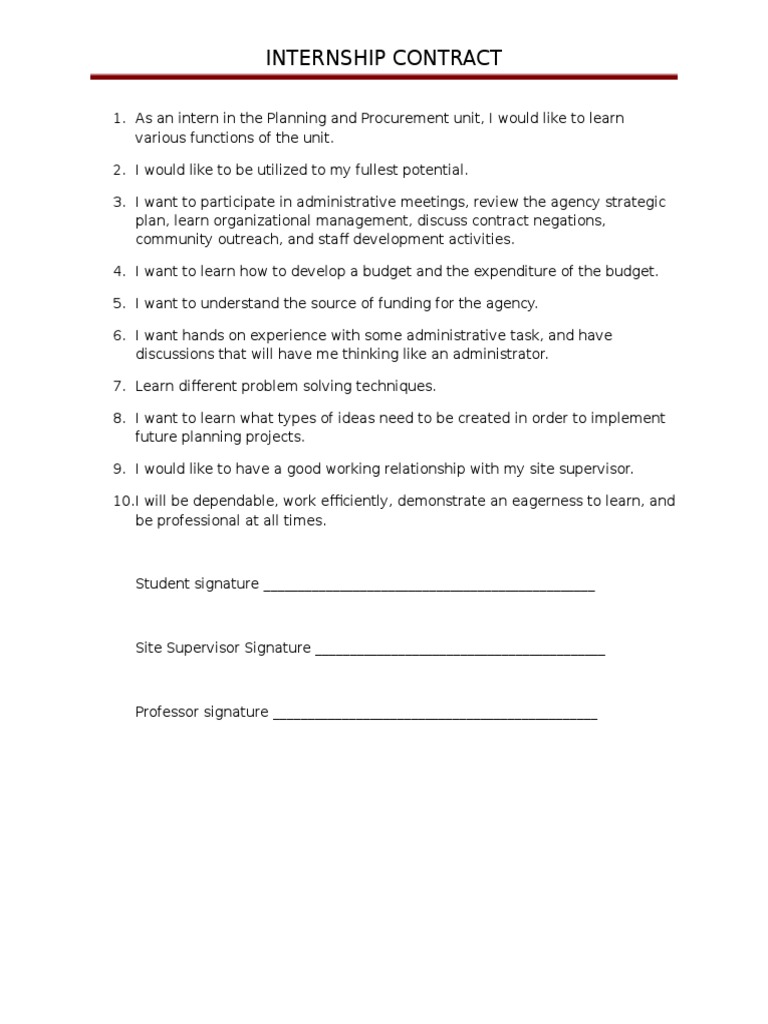 Internship Contract for Planning Unit | PDF | Business | Finance ...
