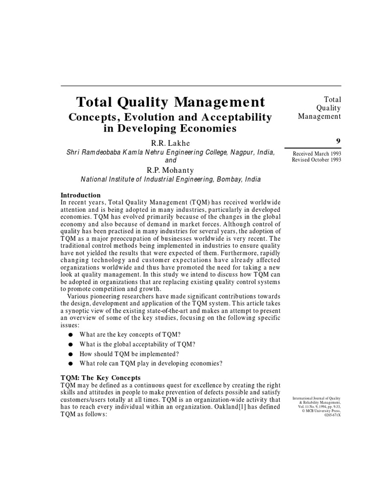 Total Quality Management Evolution and Development | Download Free PDF ...