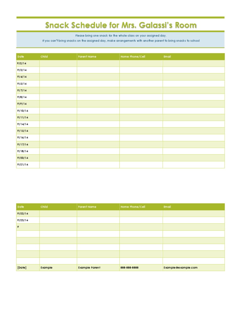 Class Snack Schedule | PDF