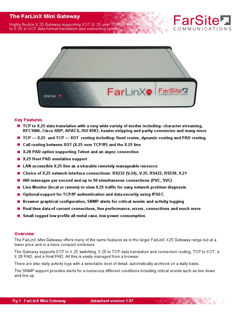 Farlinx Mini x.25 Gateway Datasheet | PDF | Transmission Control ...
