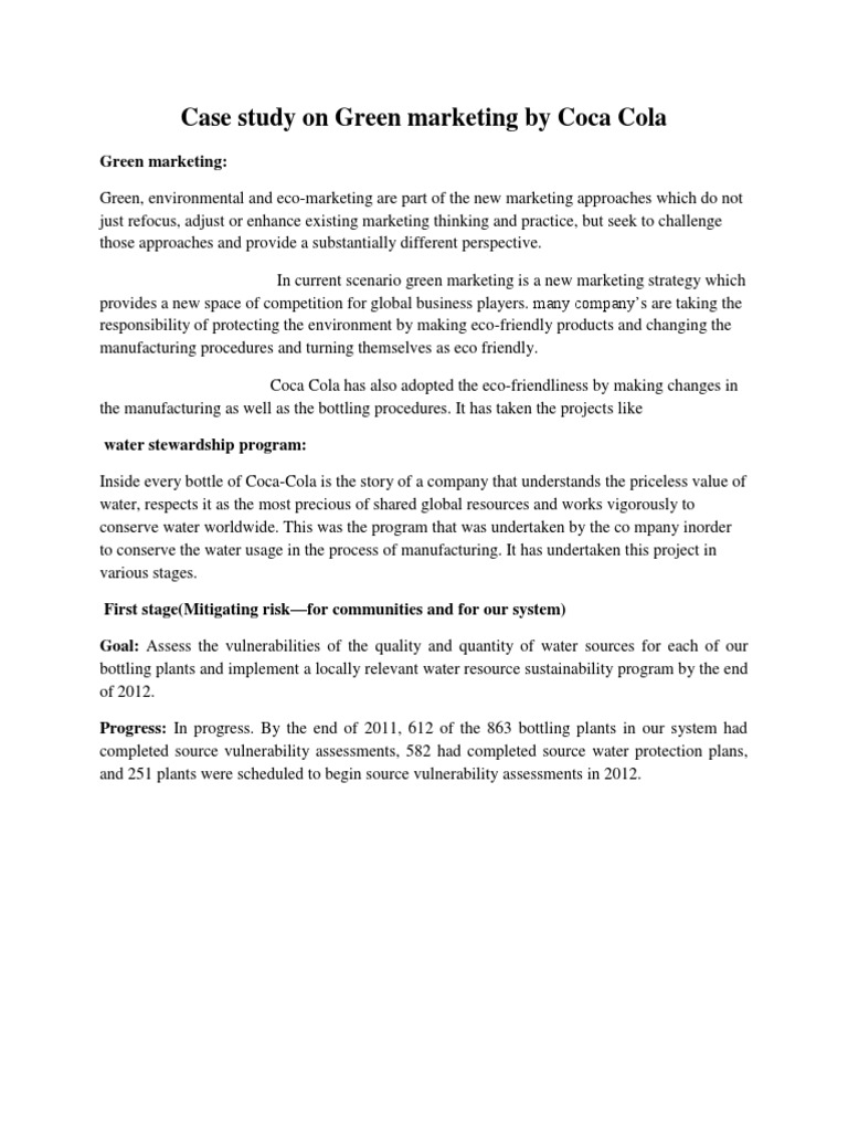 Case Study On Green Marketing by Coca Cola | PDF | Water Resources ...