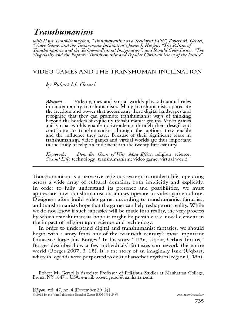 Video Games and The Transhuman Inclination | PDF | Transhumanism ...