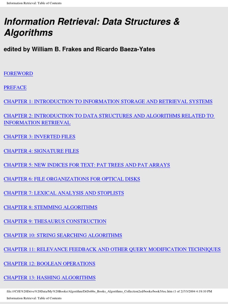 Information Retrieval Data Structures and Algorithms | PDF