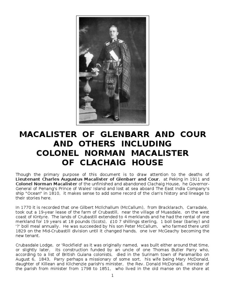 MacAlister of Glenbarr and Cour and Others | PDF | Scottish Clans ...
