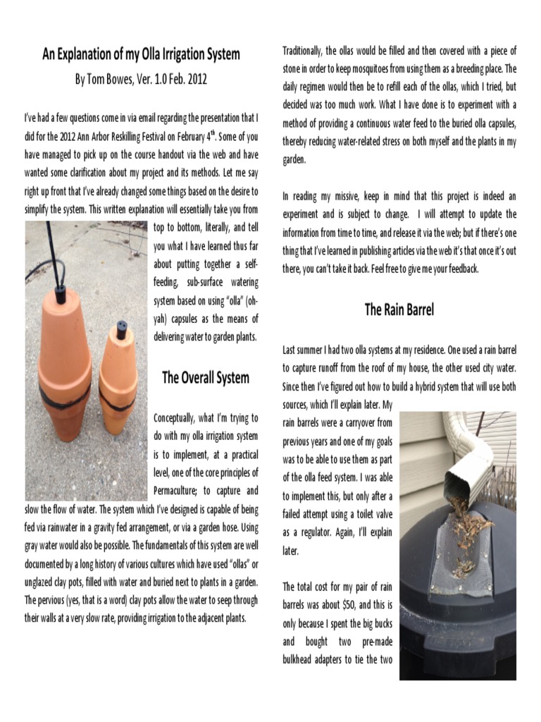 Olla Irrigation System Explained | PDF | Irrigation | Pressure