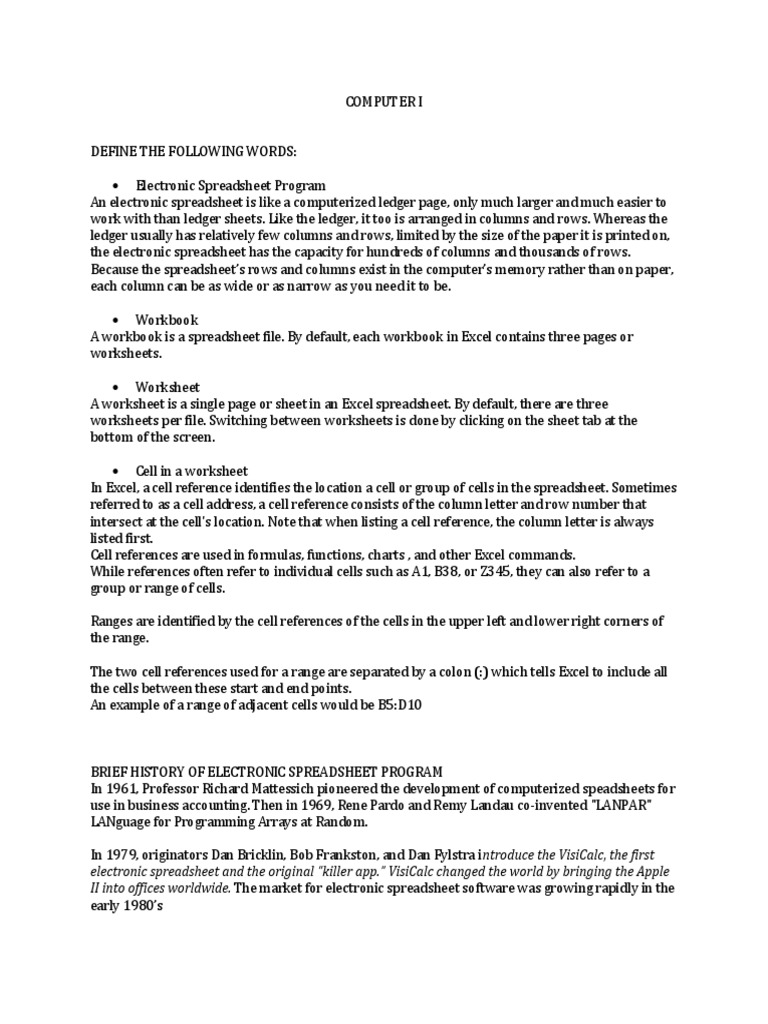 Electronic Spreadsheet Program | PDF | Spreadsheet | Microsoft Excel