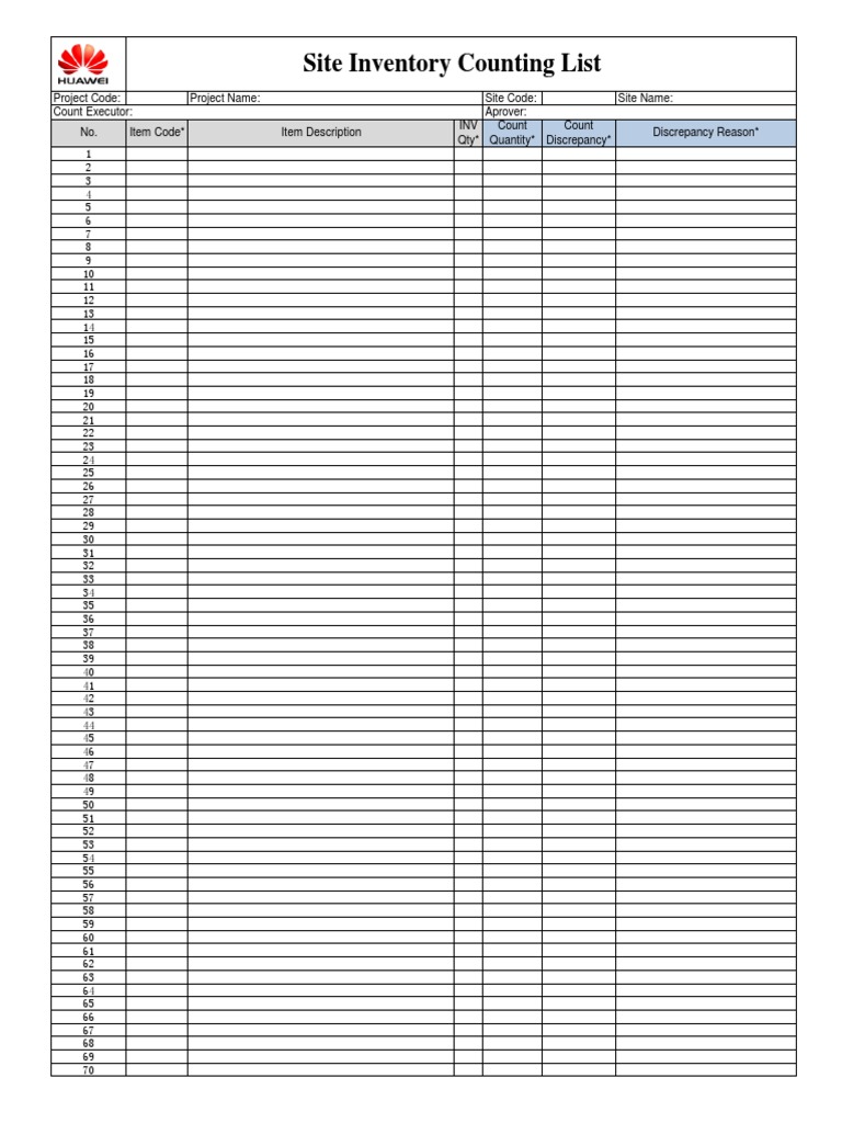 Site Inventory Counting List Template | PDF