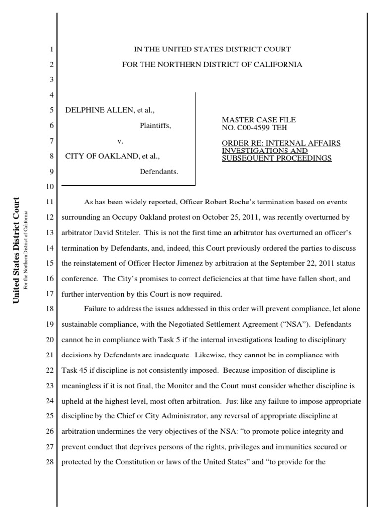 Judge Orders Investigation Into Reinstated Oakland Police | PDF ...